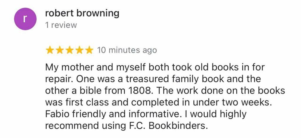 Comment from Robert - F.C. Bookbinder